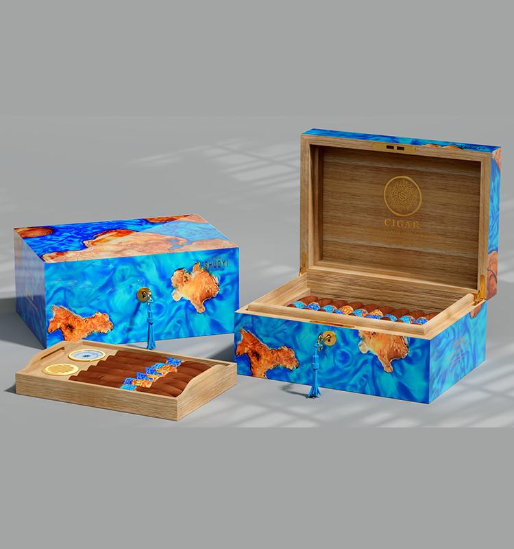 Custom Resin Wooden Cigar HUmidor Packaging Cigar Storage Box,Resin ...
